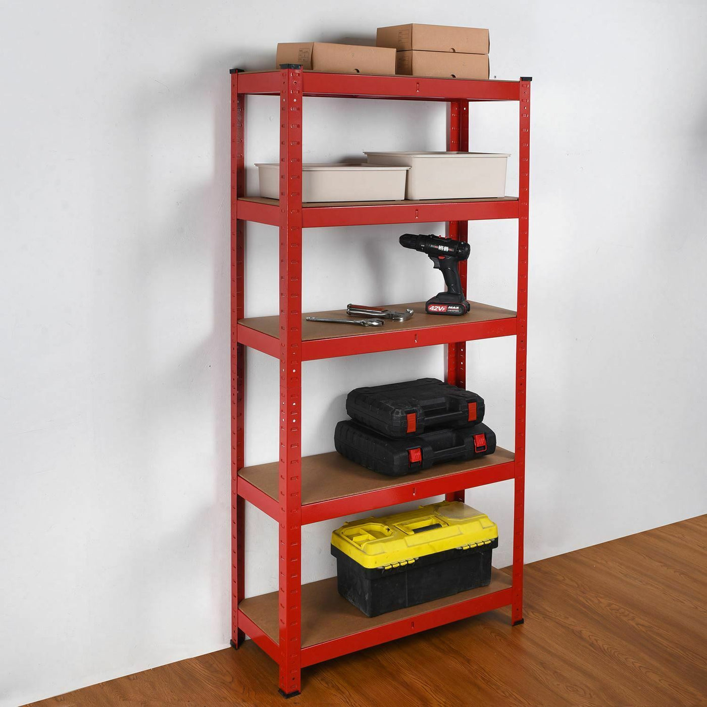 Heavy Duty Steel & MDF 5 Tier Racking Shelf in Red — House of Home