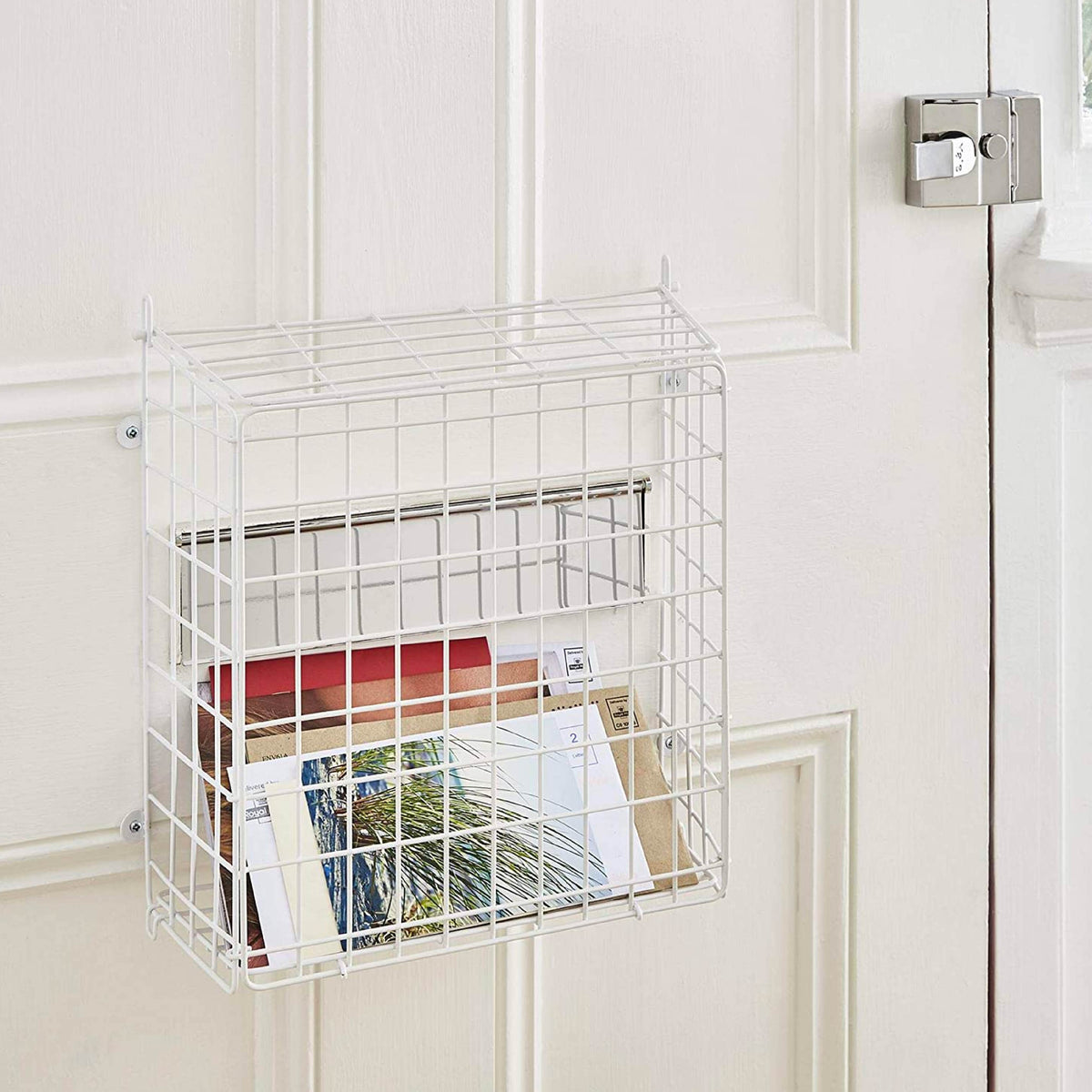 White Letter Box Catcher Basket With Lift Up Lid — House of Home